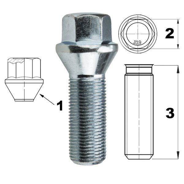 Bolt for rims / wheels M15x1.25 cone / K17 - 35 mm 58301 - Felgeo.pl